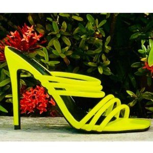 Shoes | Bright Neon Yellow Strappy Stiletto Summer High Heel Sandals ...